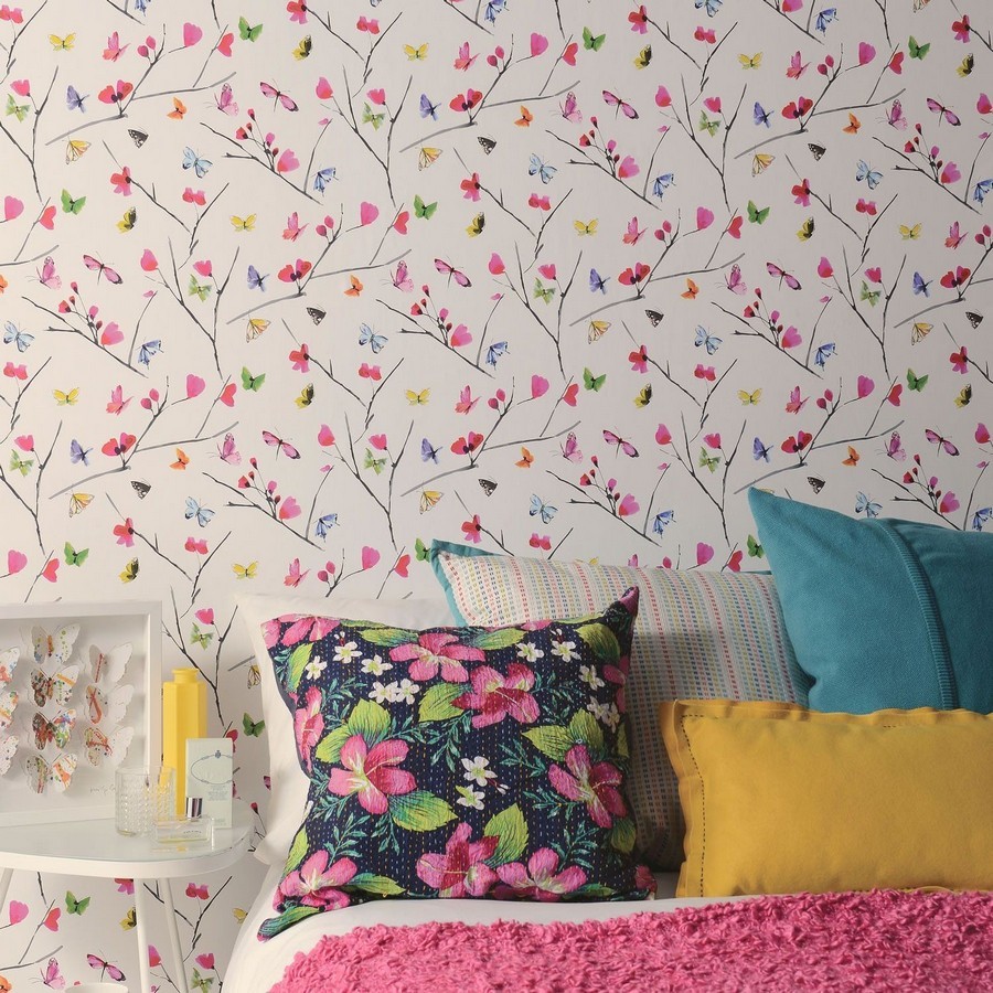 Papel pintado naturaleza de mariposas pequeñas de acuarela - Lizren 564538