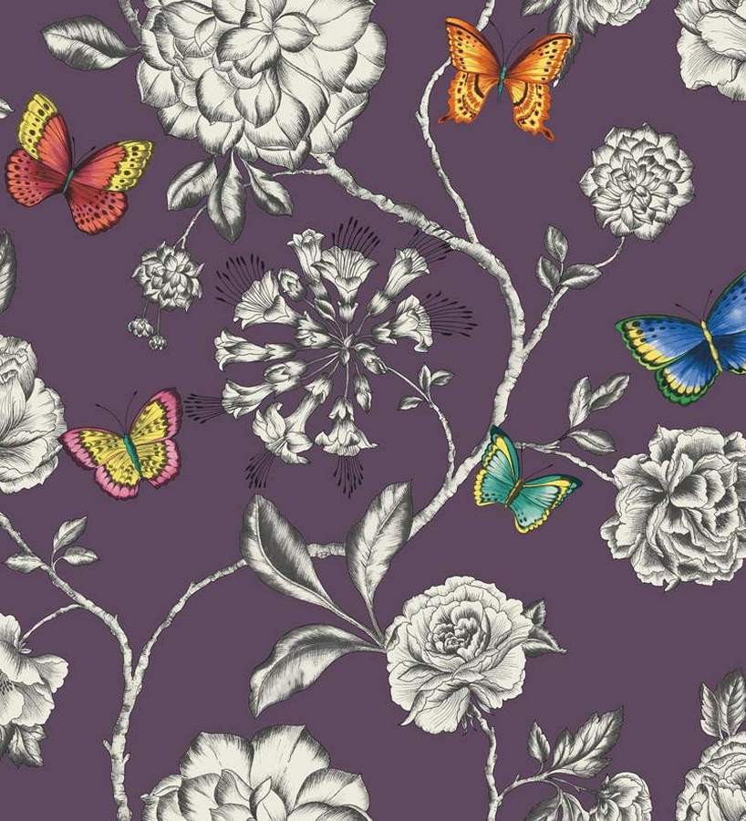 Papel pintado flores grandes vintage y mariposas chic - Rosemary 564598