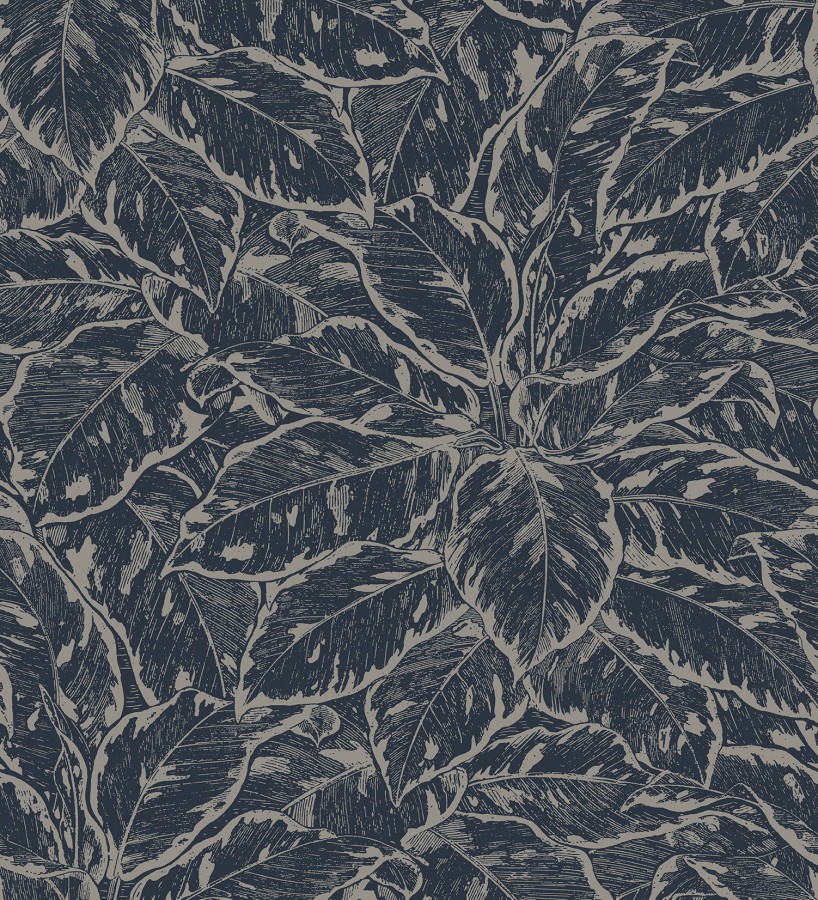 Papel pintado hojas dibujadas azul - Mandara Leaves 127232