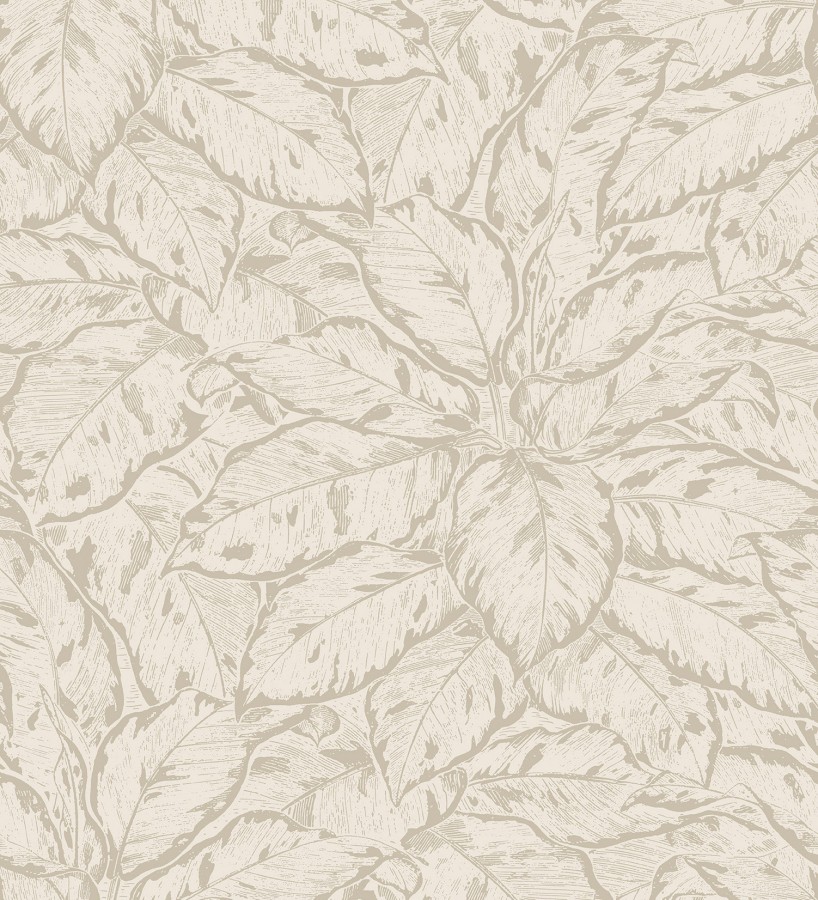 Papel pintado hojas dibujadas beige - Mandara Leaves 127233